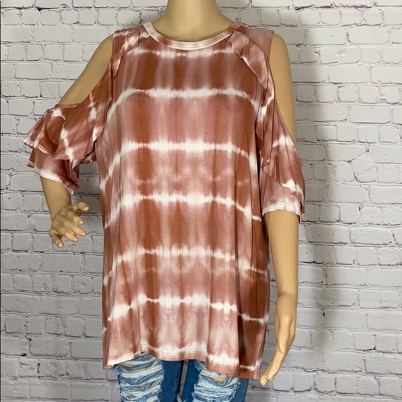 Tops | Cold Shoulder Tie Dye Ruffle Top | Poshmark